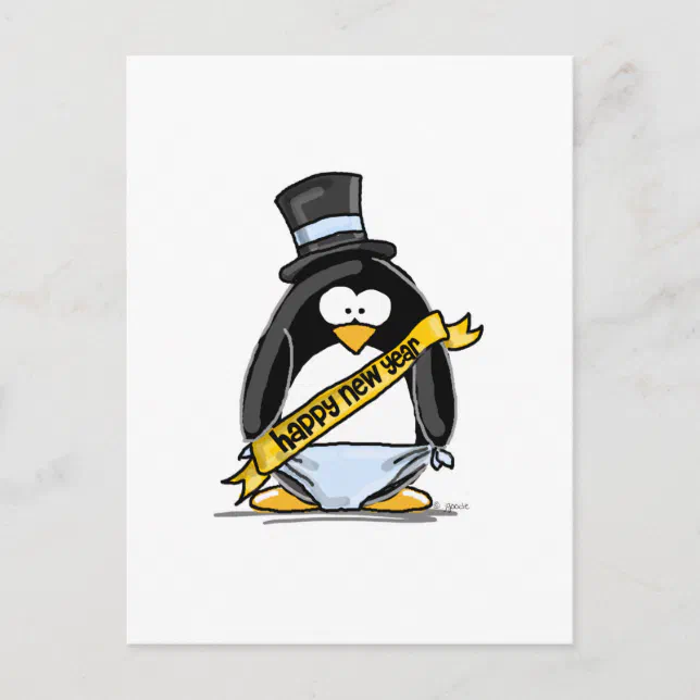 Happy New Year Penguin Holiday Postcard | Zazzle