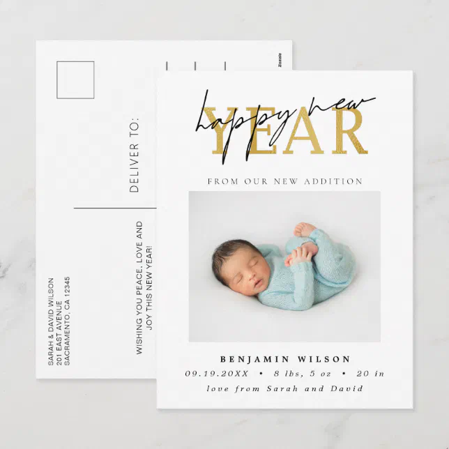 Happy New Year Photo Birth Holiday Postcard | Zazzle