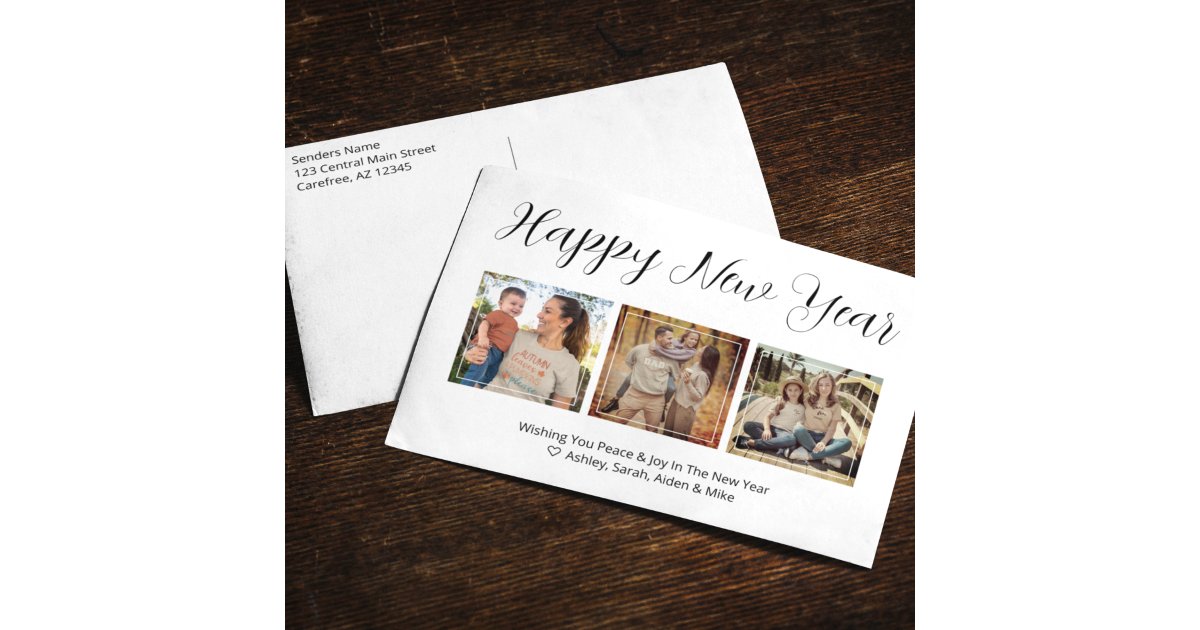 Happy New Year Photo Collage Holiday Postcard | Zazzle