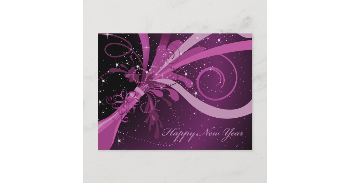 Happy New Year Purple Champagne Postcard | Zazzle