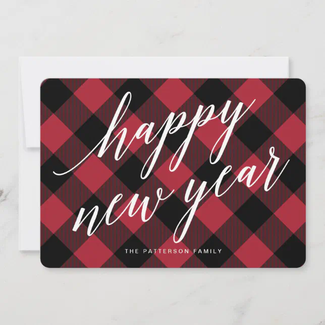 Happy New Year Rustic Buffalo Plaid Greeting Holiday Card | Zazzle