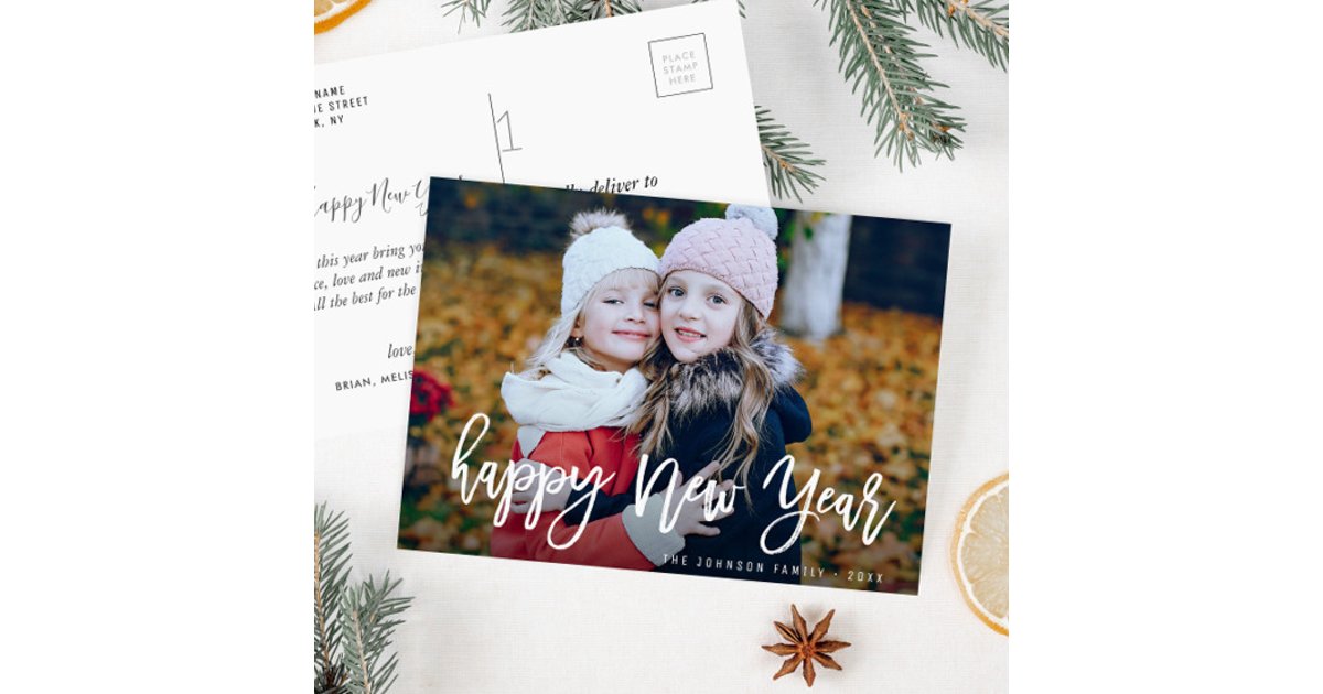HAPPY NEW YEAR | rustic photo greeting card | Zazzle