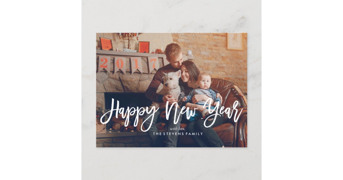 Happy New Year Script Photo Holiday Postcard | Zazzle