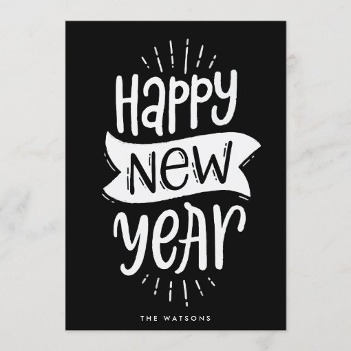 happy new year script text white lettering holiday card | Zazzle