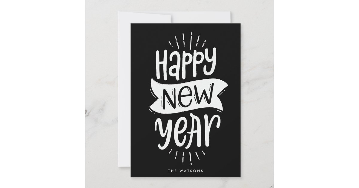 happy new year script text white lettering holiday card | Zazzle