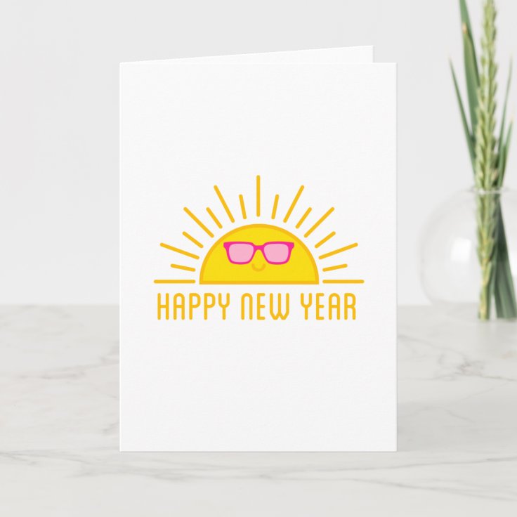 Happy new year, smiling sun card | Zazzle
