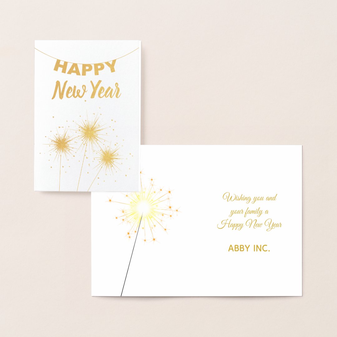 Happy New Year Sparkler Corporate Gold Foil Card | Zazzle