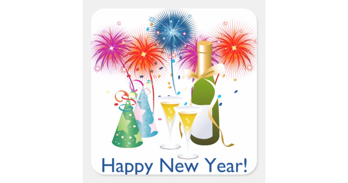 Happy New Year Square Sticker | Zazzle