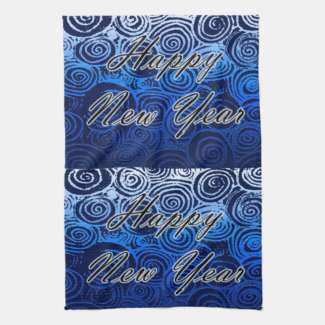 Happy New Year Swirls Blue Towel | Zazzle