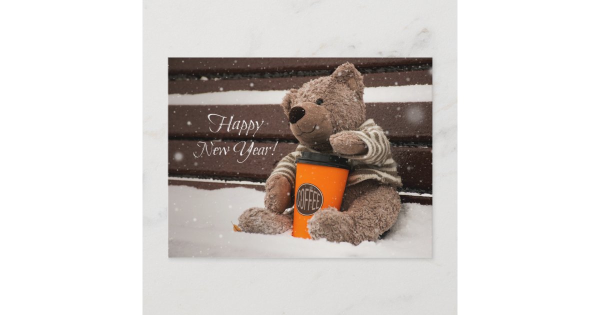 Happy New Year. Teddy Bear. Holiday Postcard | Zazzle