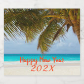 Happy New Year Tropical Beach Custom Bottle Labels | Zazzle