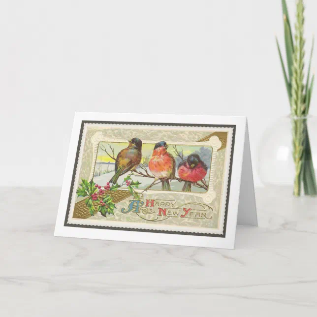 Happy New Year Vintage Robin Card | Zazzle