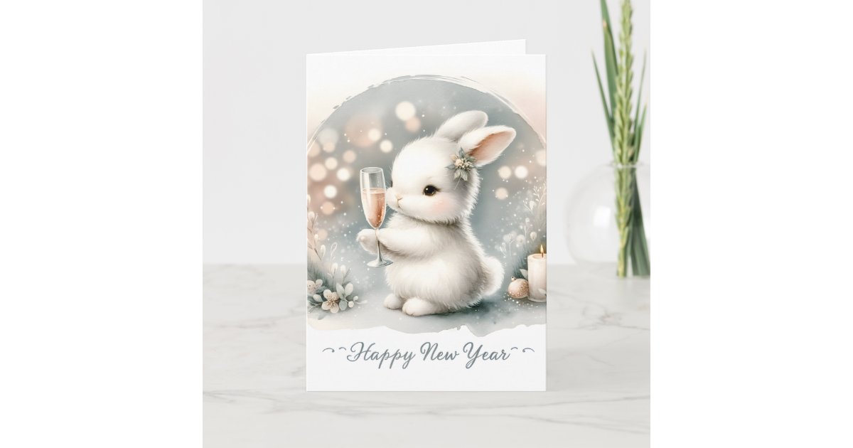 Happy New Year Winter Bunny Card | Zazzle