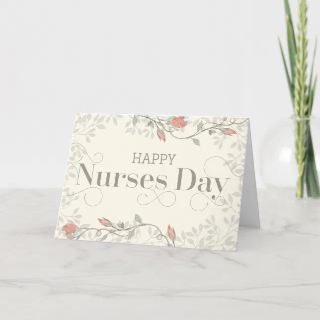 Happy Nurses Day Card - Swirly Text and Flowers | Zazzle