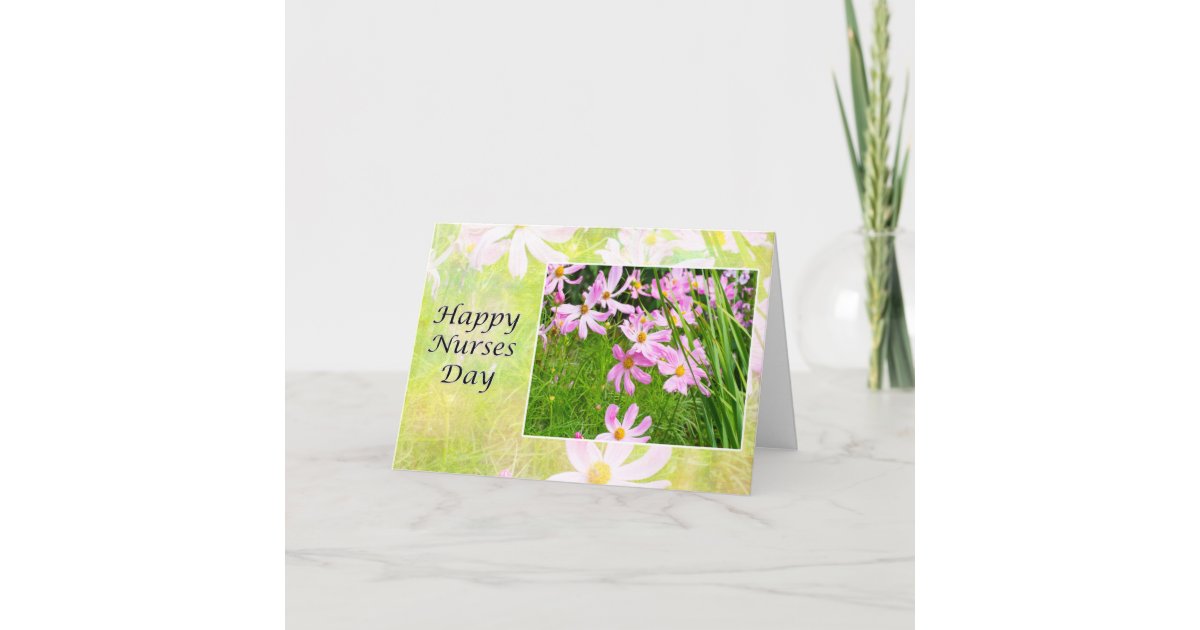 Happy Nurses Day Field Of Pink Flowers Card | Zazzle