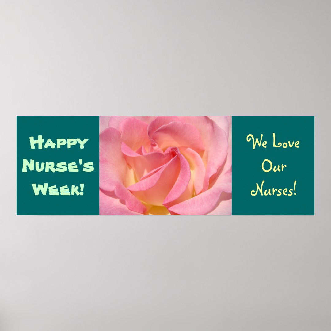 Happy Nurse's Week! Banner Poster Prints Rose Teal | Zazzle