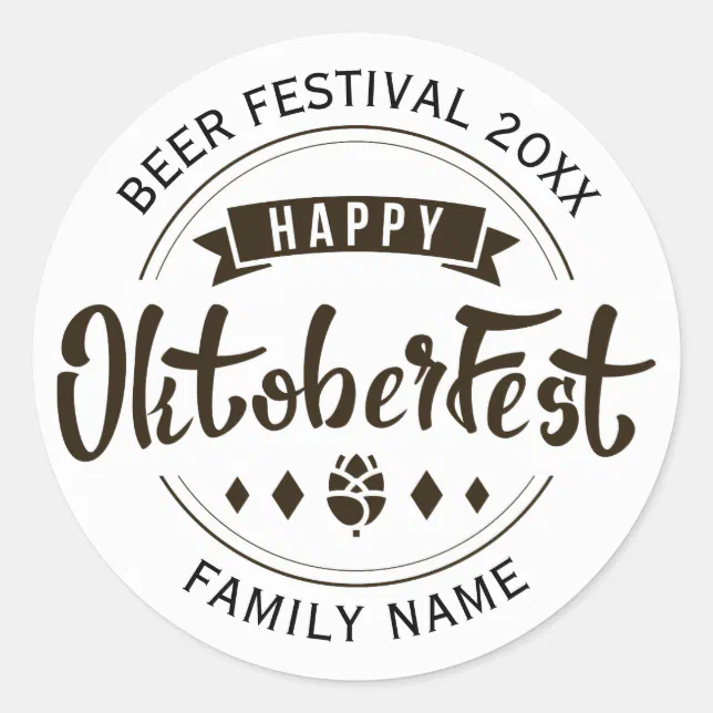 Happy Octoberfest Modern Typography Template 2 Classic Round Sticker ...