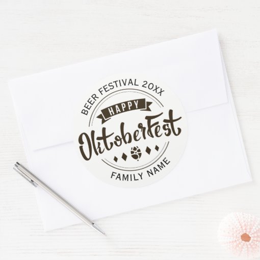 Happy Octoberfest Modern Typography Template 2 Classic Round Sticker ...
