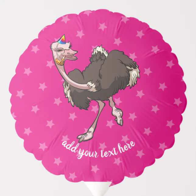 Happy Ostrich Dancing in Party Hat Cartoon Balloon | Zazzle