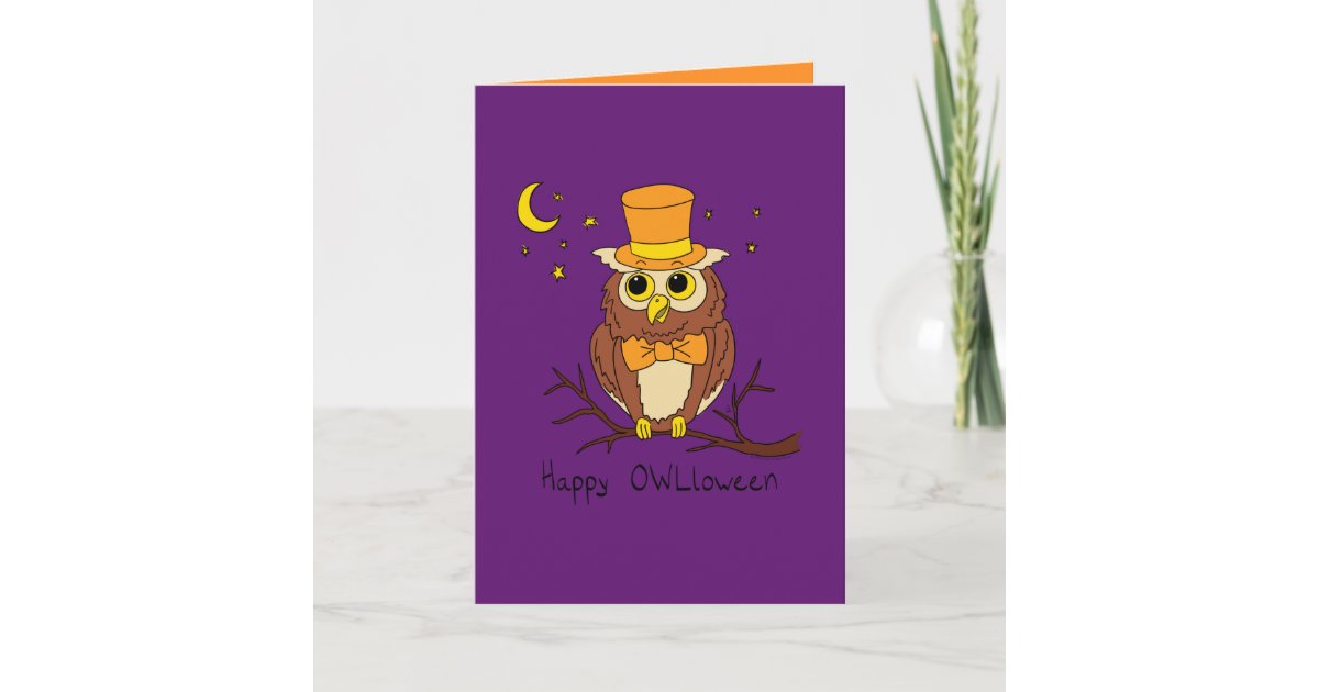 Happy Owloween - Funny Owl Halloween Greeting Card | Zazzle
