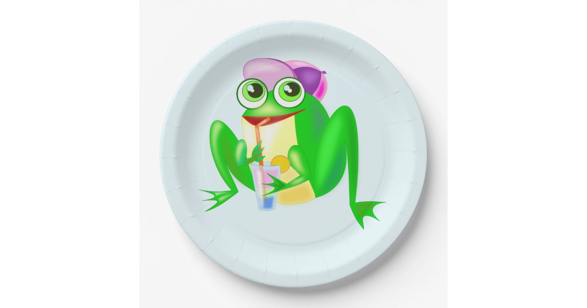 Happy Party Frog Paper Plates Custom Color - Text | Zazzle