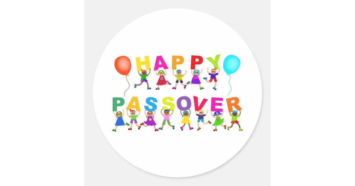 Happy Passover Cute Cartoon Diverse Kids Text Classic Round Sticker ...