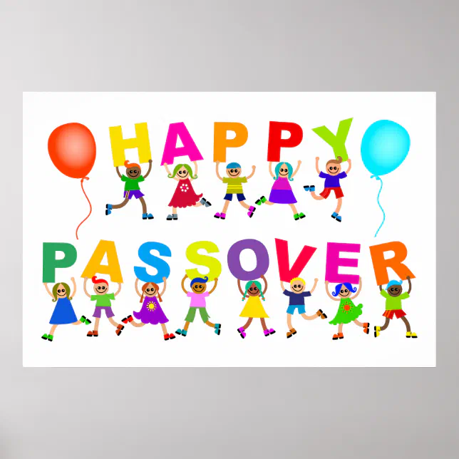 Happy Passover Cute Cartoon Diverse Kids Text Poster | Zazzle
