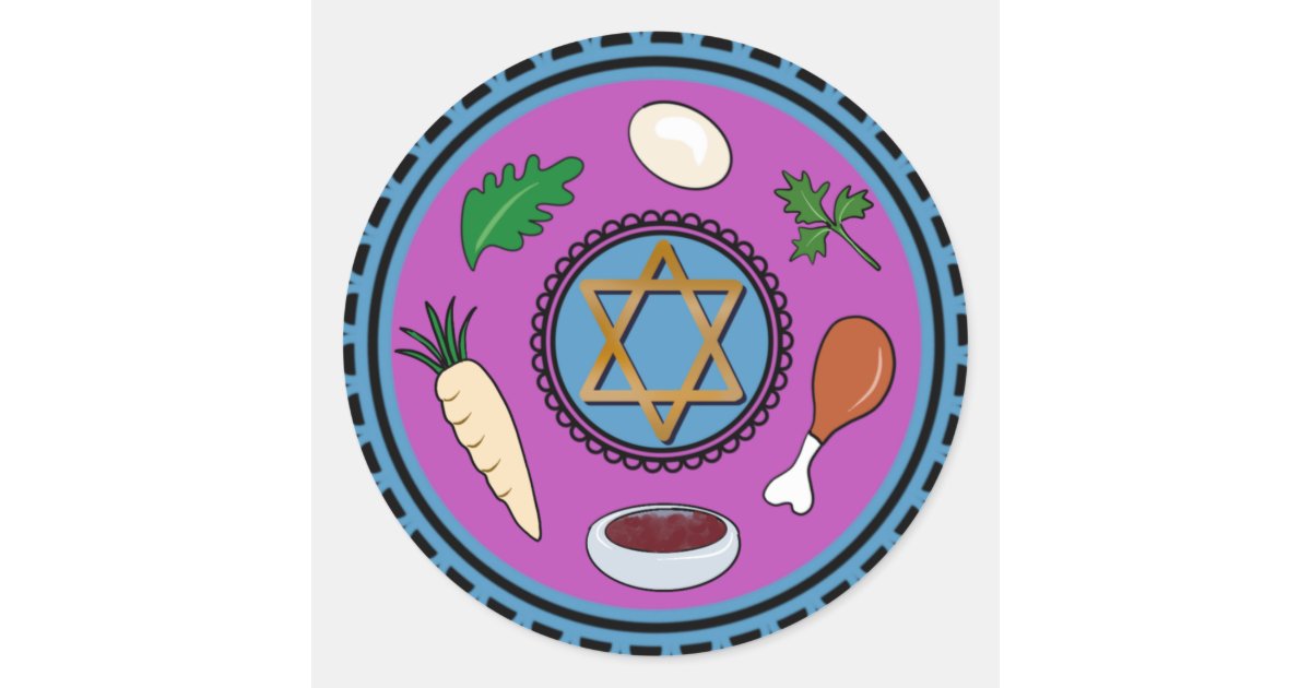 Happy Passover Pesach Seder plate Classic Round Sticker | Zazzle