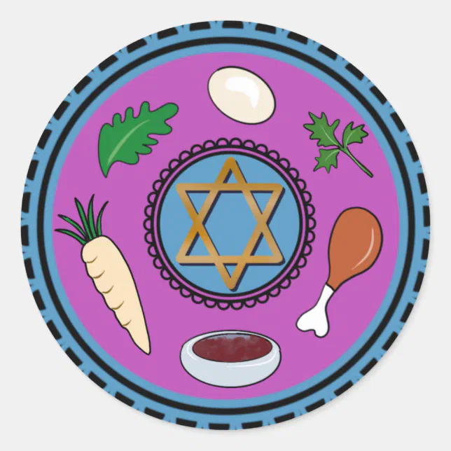 Happy Passover Pesach Seder plate Classic Round Sticker | Zazzle