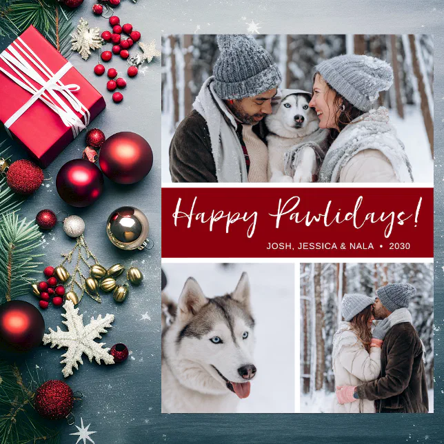 Happy Pawlidays 3 Photo Holiday Card | Zazzle
