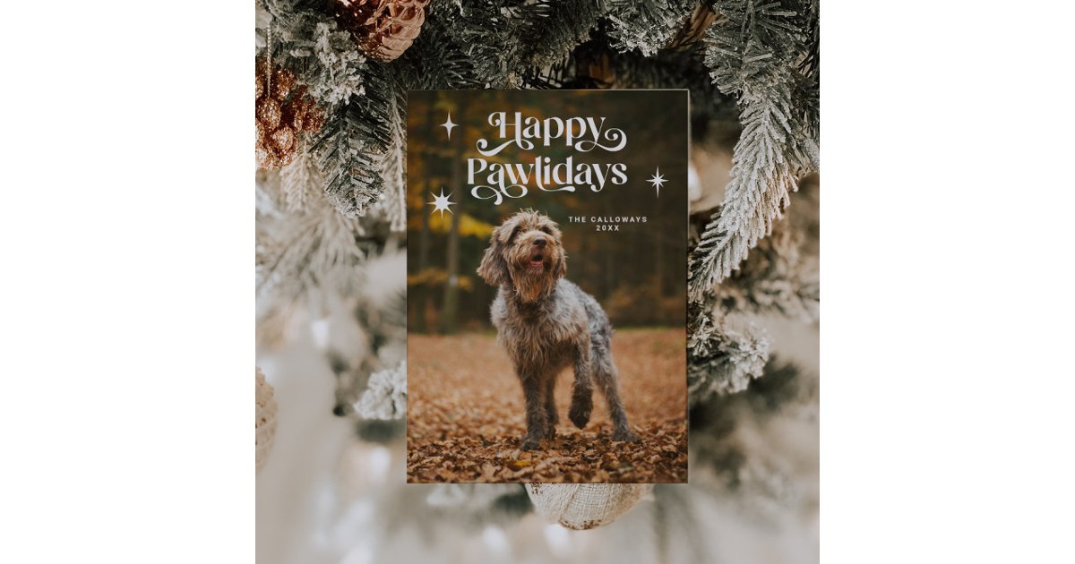 Happy Pawlidays Dog Photo Christmas Holiday Card | Zazzle