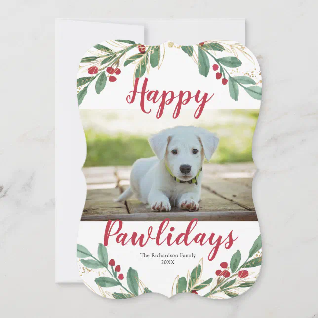 Happy Pawlidays Dog watercolors Christmas card | Zazzle