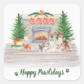 Happy Pawlidays Dogs Cats Puppies Kitten Christmas Square Sticker | Zazzle