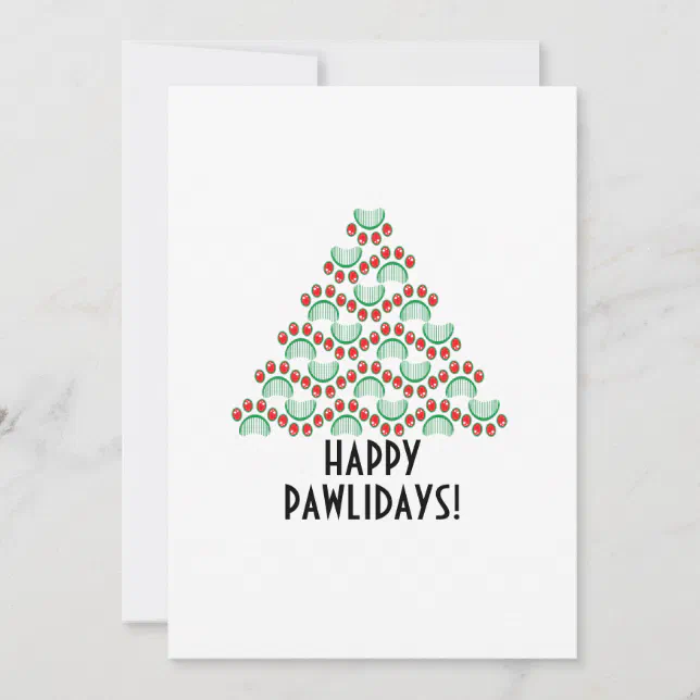 Happy pawlidays, paw print forming Christmas tree Holiday Card | Zazzle