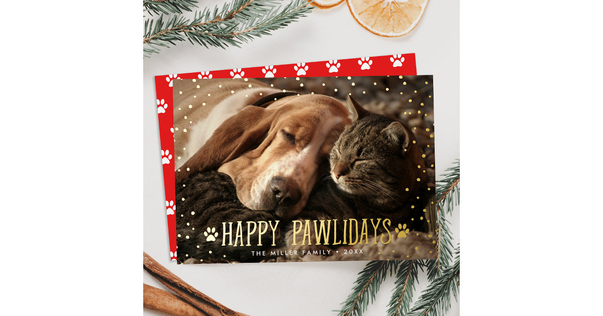 Happy Pawlidays Pet Photo Foil Holiday Card | Zazzle