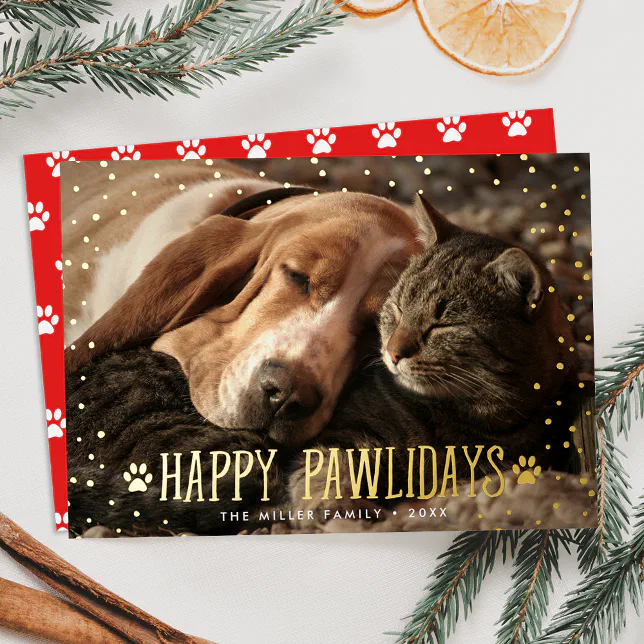 Happy Pawlidays Pet Photo Foil Holiday Card | Zazzle