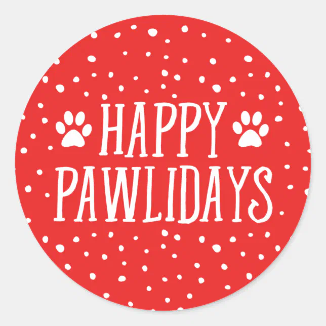 Happy Pawlidays | Red Holiday Classic Round Sticker | Zazzle