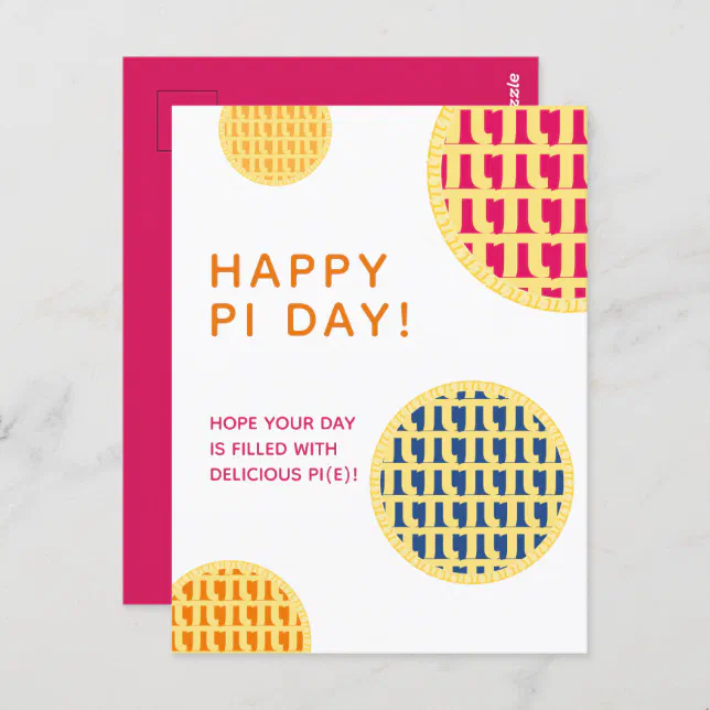 "Happy Pi Day!" Delicious Pi(e) | Pink Pi Day Post Postcard | Zazzle