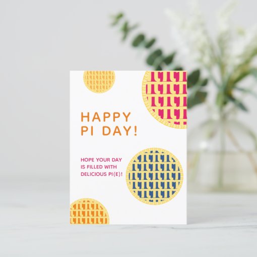 "Happy Pi Day!" Delicious Pi(e) | Pink Pi Day Post Postcard | Zazzle