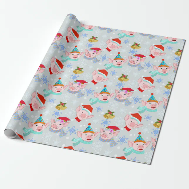 Happy Pigs Christmas Pattern Wrapping Paper | Zazzle