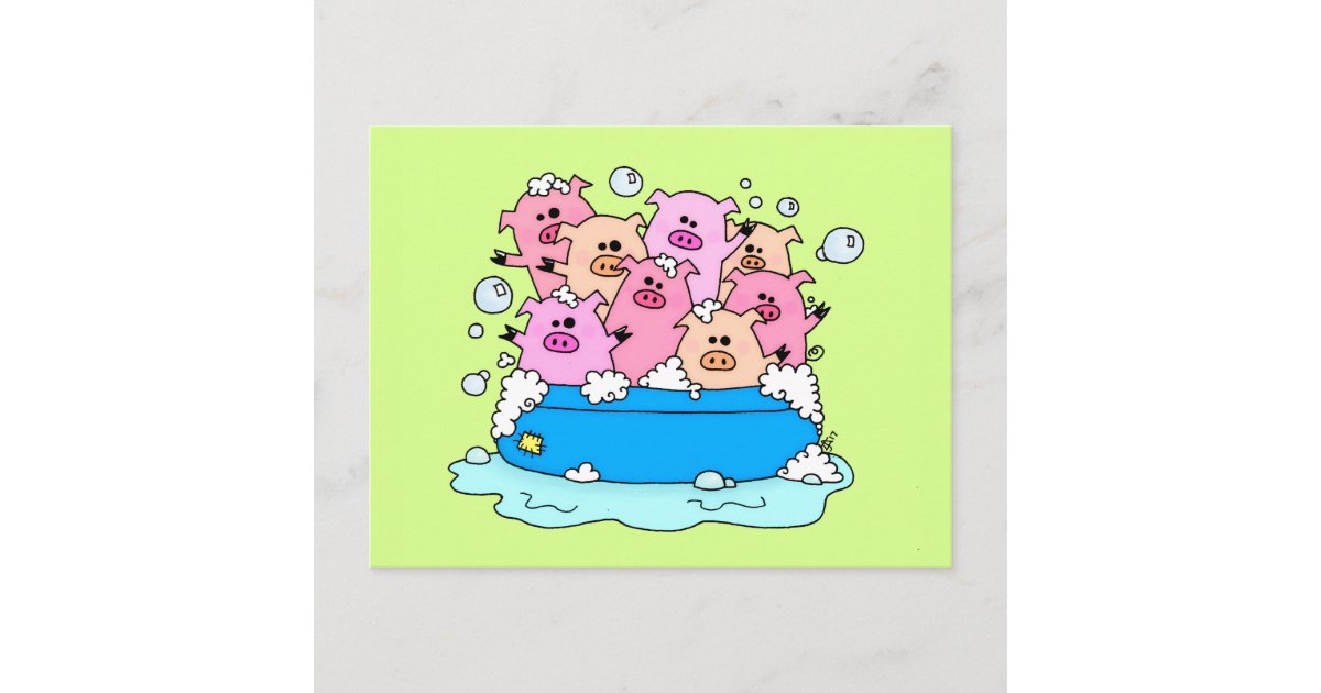 Happy Pigs Illustration Postcard | Zazzle