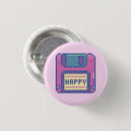 Happy Pink Blue Pixel Art 90s Floppy Disk Button | Zazzle