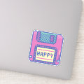 Happy Pink Blue Pixel Art 90s Floppy Disk Sticker | Zazzle