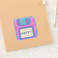Happy Pink Blue Pixel Art 90s Floppy Disk Sticker | Zazzle
