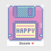 Happy Pink Blue Pixel Art 90s Floppy Disk Sticker | Zazzle