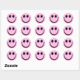 Happy Pink Emoji Face Classic Round Sticker | Zazzle