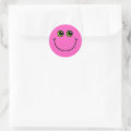 Happy Pink Emoji Face Classic Round Sticker | Zazzle