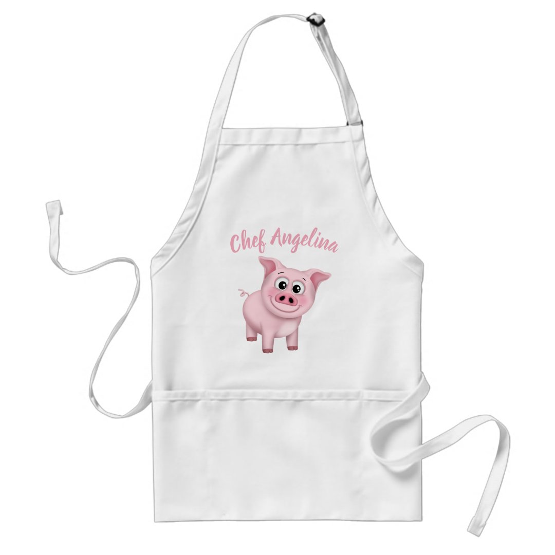 Happy Pink Pig Personalized Adult Apron | Zazzle