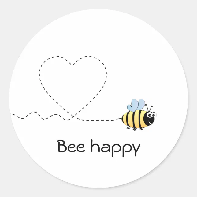 Happy positive bee in love cartoon classic round sticker | Zazzle