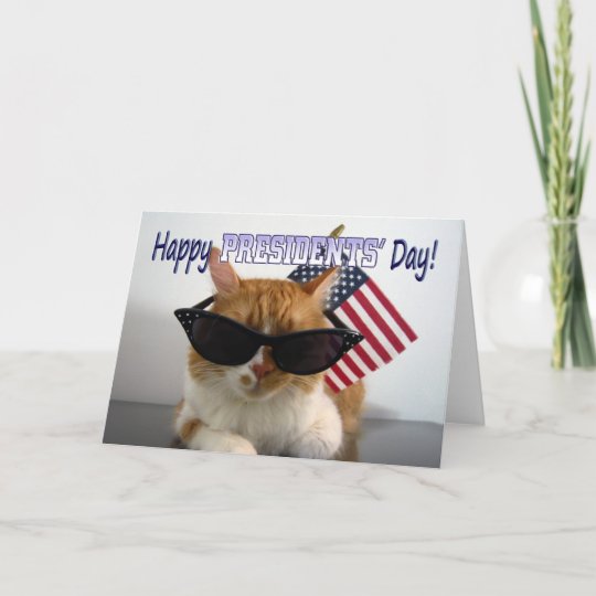 Happy Presidents' Day Cool Cat with American Flag Card | Zazzle.com